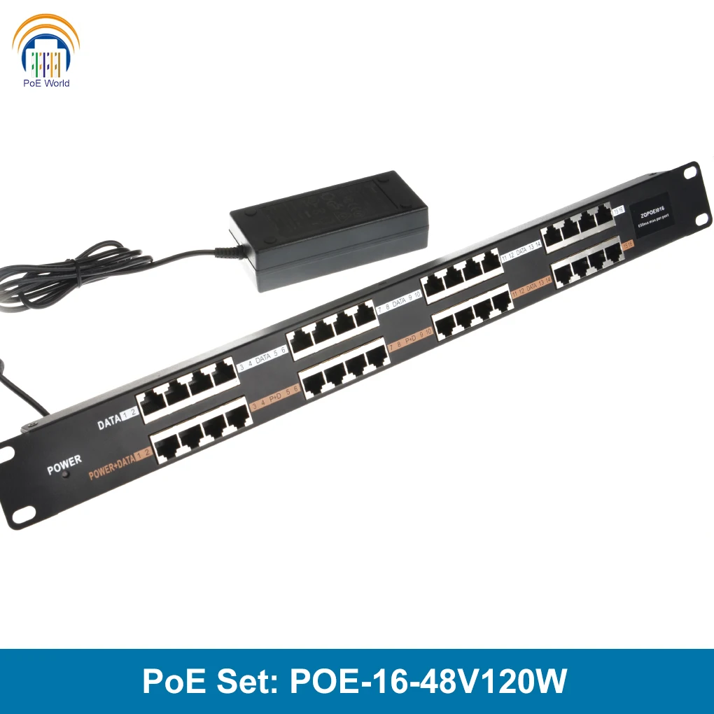 16 Port 100mbps Poe Injector With 48v120w Power Adapter Power Over ...