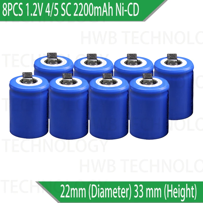 8pcs/lot Ni-cd 1.2v 2200mah 4/5 Subc Sub 4/5sc Rechargeable Battery ...