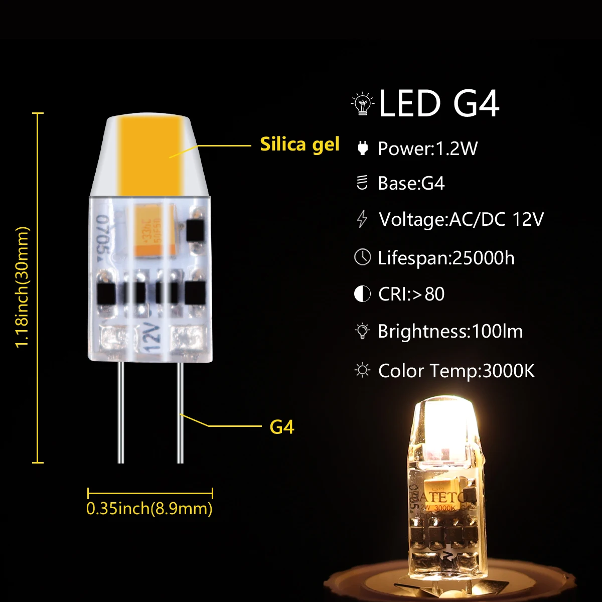 AMPOULE HALOGENE,G4 1.2W 12V 4000K-6pcs--Mini lampe Led G4 AC-DC 12v 1 ...