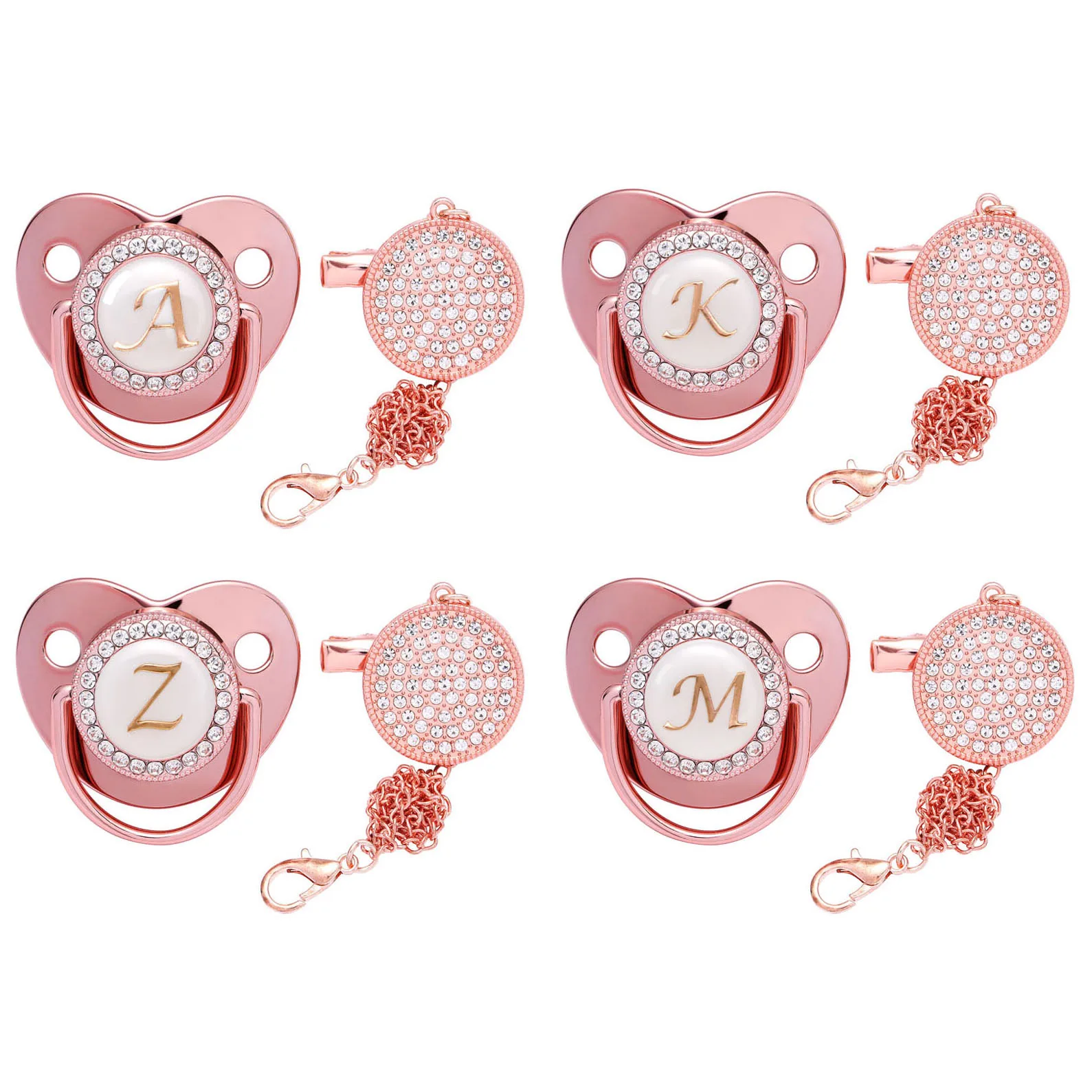 Newborn Baby Pacifier Clips Chain Rose Gold Bling Silicone Infant ...