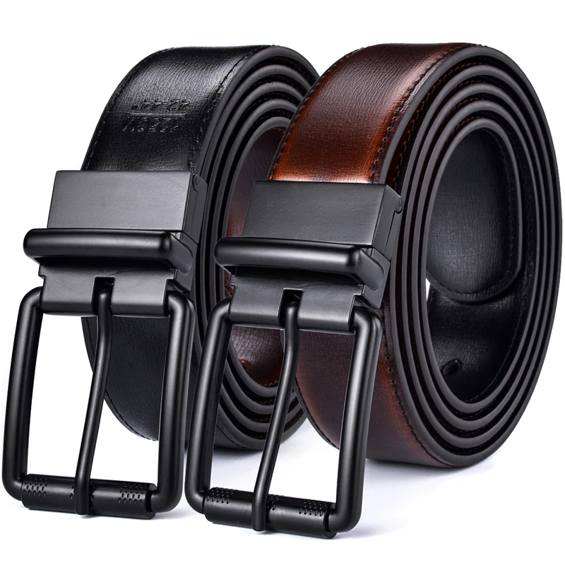 Men's Leather Reversible Belt Casual Jean Roller Buckle 34MM One ...