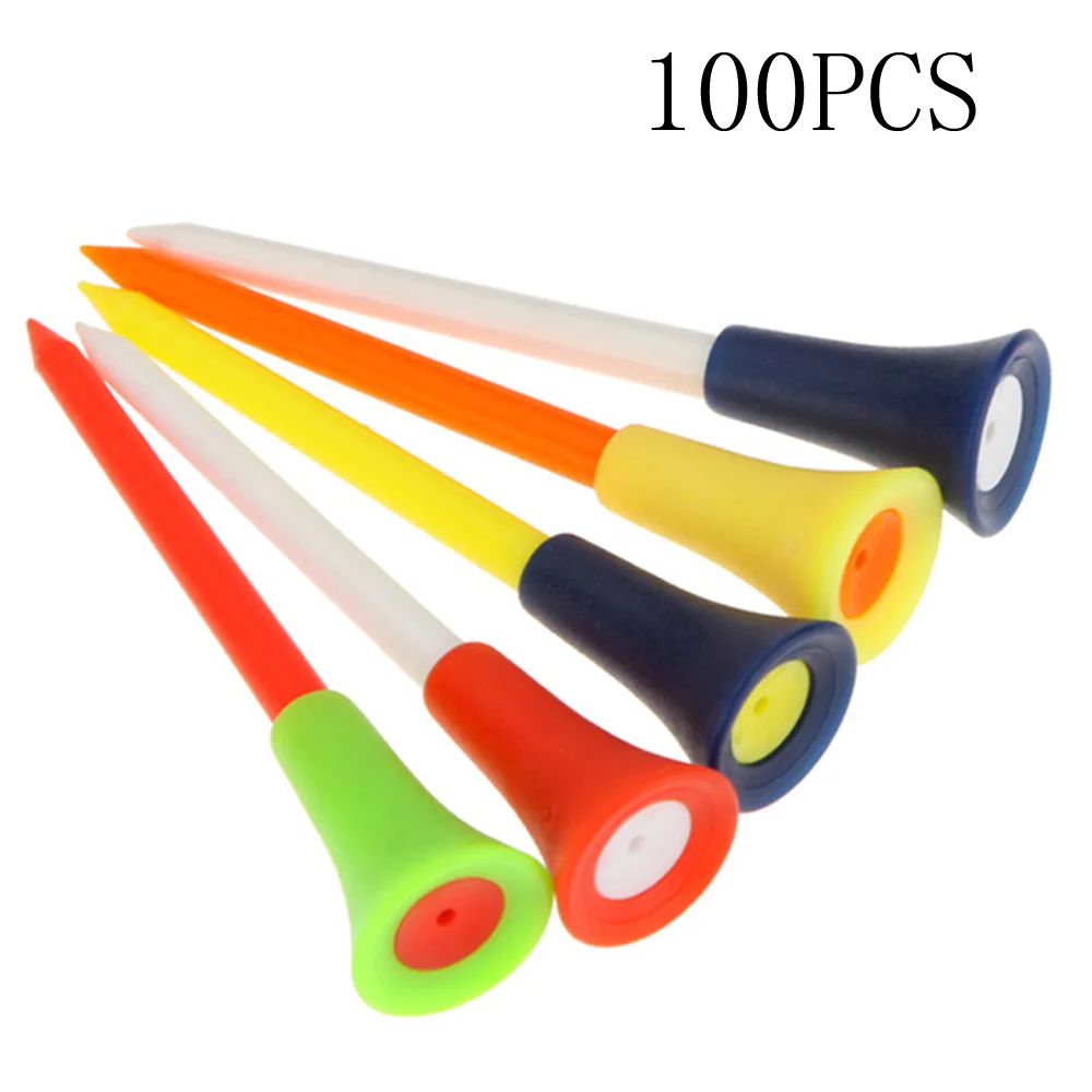100 Pcs/Pack Plastic Golf Tees Multi Color 8.3CM Durable Rubber Cushion ...