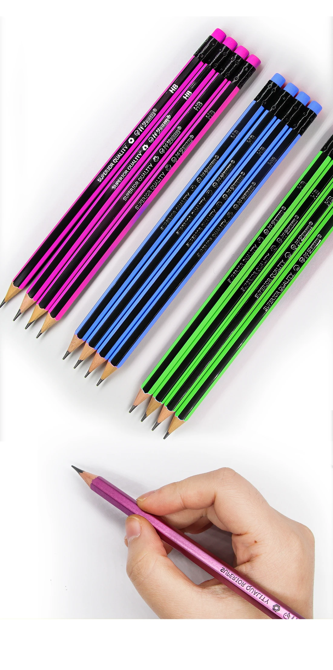 CRAYON GRAPHITE,HB Blue--Crayon en bois 2B-HB avec gomme, lot de 12 ...