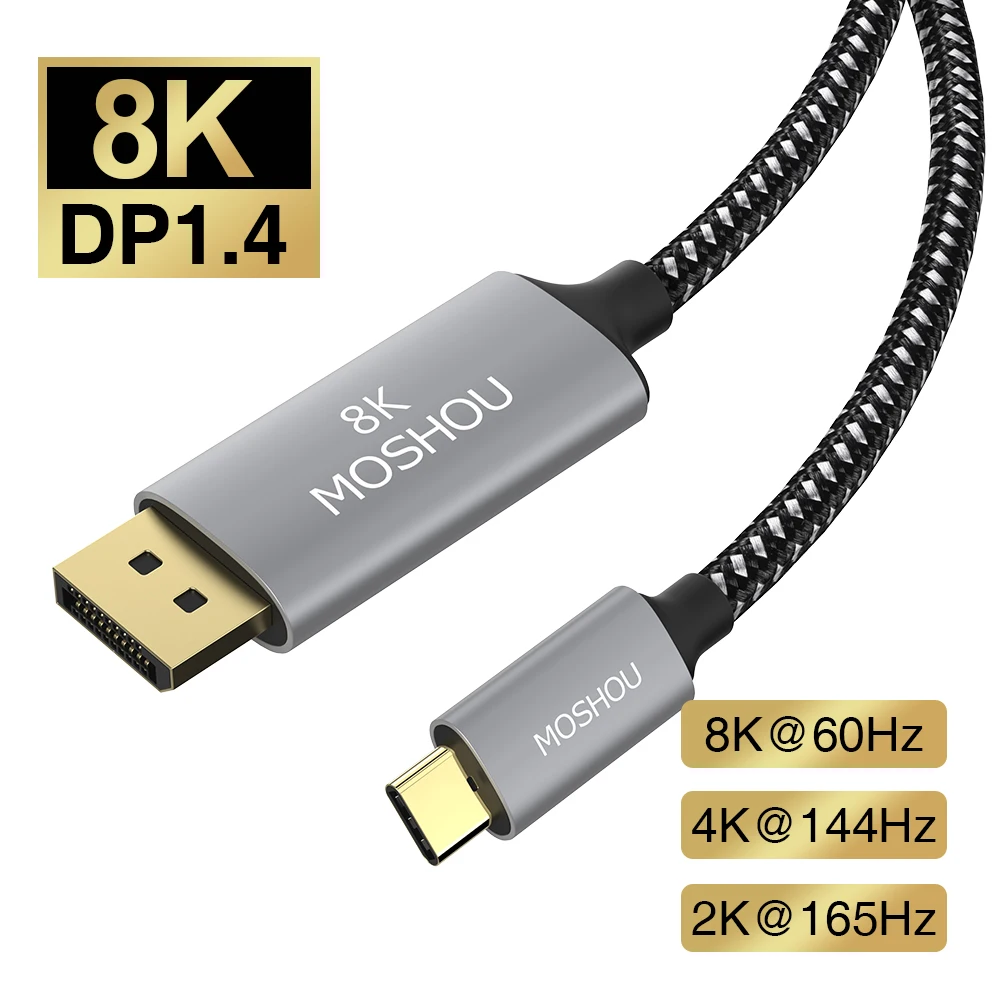 Moshou 2021 DP 1.4 케이블 Displayport USB C 지원 8K 60Hz 4K 144Hz/120Hz 2K ...