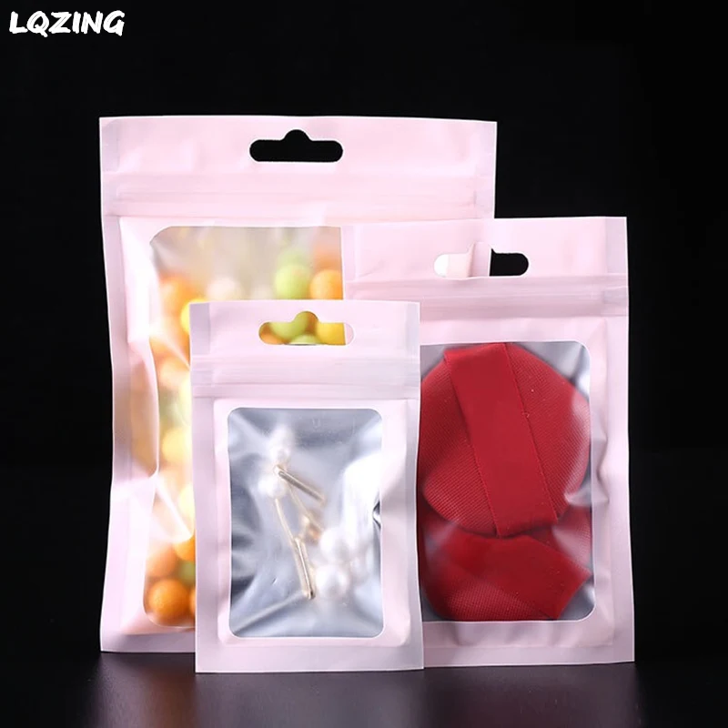 50x-Pink-Flat-Zip-Lock-Package-Bag-Frosted-Clear-Window-Foil-Small ...