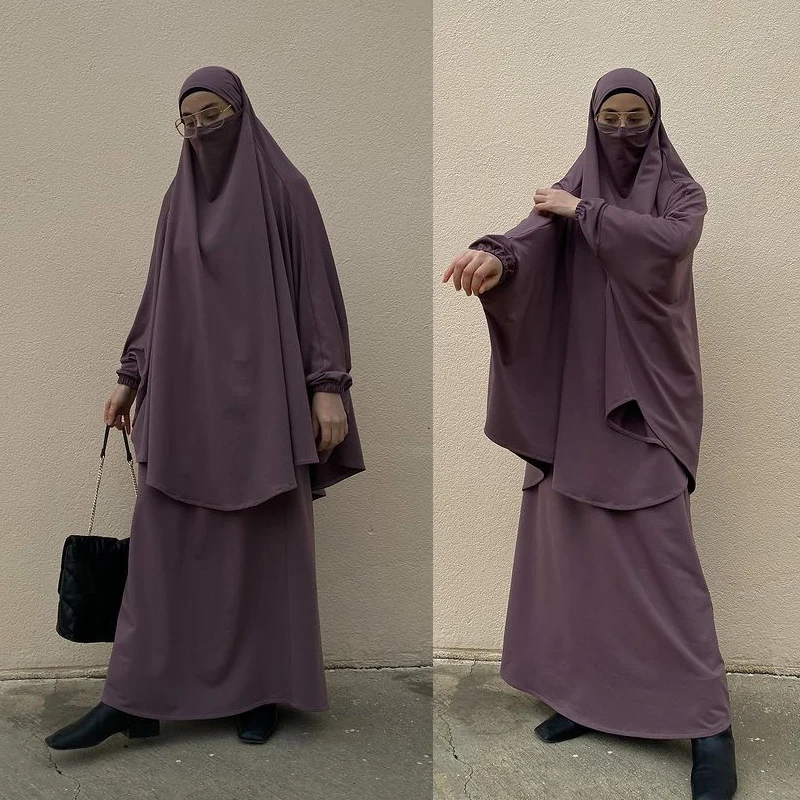 2pieces Muslim Women's Set Niqab Hooded Abaya Dubai Saudi Jibab Hijab ...