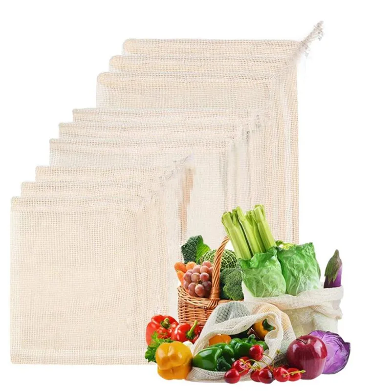 Cotton Mesh Vegetable Bags Produce Bag Reusable Cotton Mesh Vegetable ...