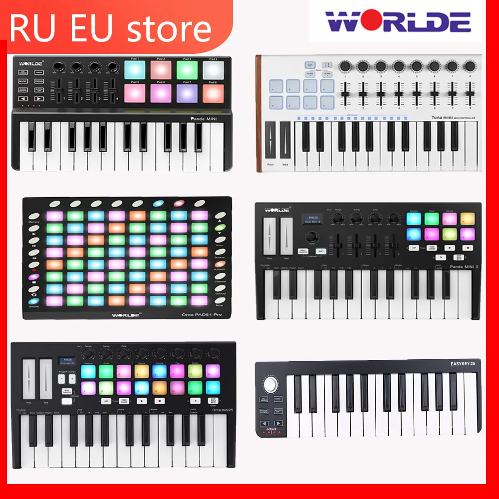 WORLDE Panda MIDI 키보드 MIDI 컨트롤러, 드럼 패드, 미니 25 키, 휴대용 USB MIDI 키보드 컨트롤러 ...