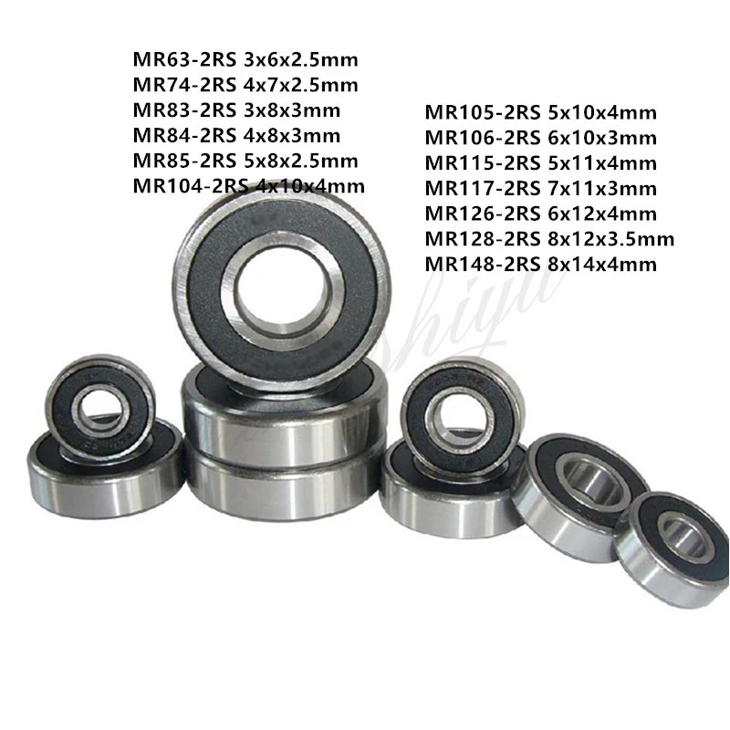 10pcs MR Series MR63-2RS To MR148-2RS Miniature Model Bearing Rubber ...