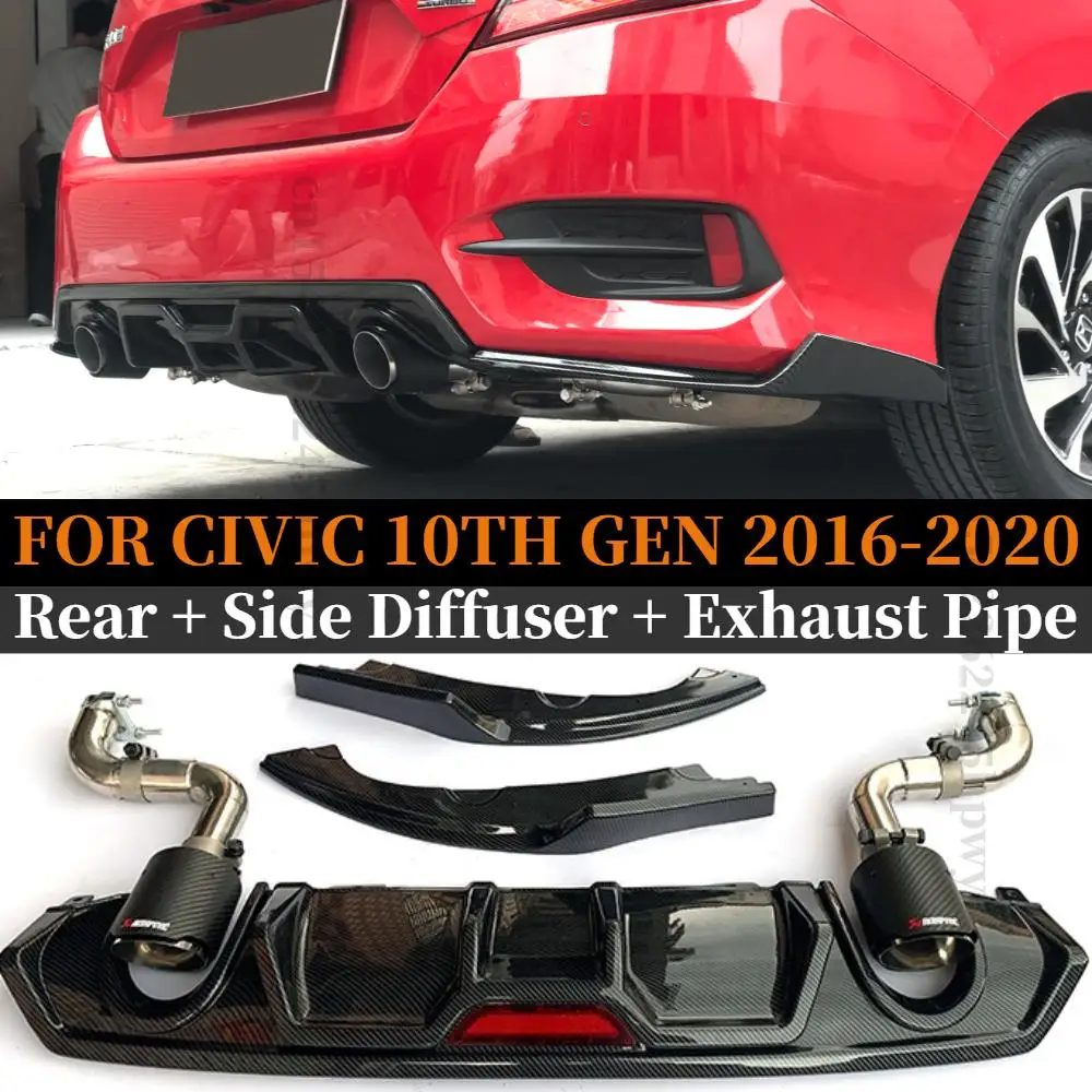 Rear-Lip-Spoiler-Side-Diffuser-Bumper-Lip-Tail-For-Honda-Civic-10th-Gen ...
