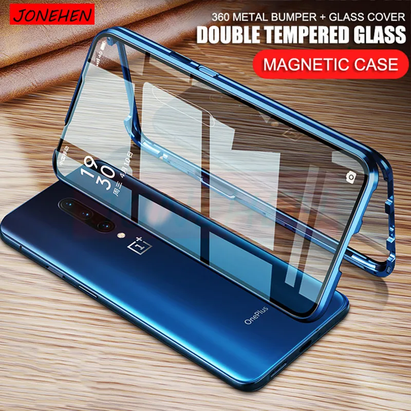 360 Full Protective Magnetic Metal Bumper Double Tempered Glass Case ...