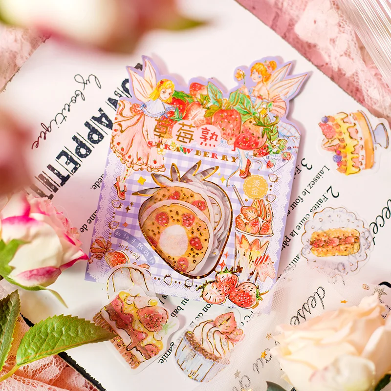40 pcs/bag strawberry party Journal Decorative Gold Stickers ...