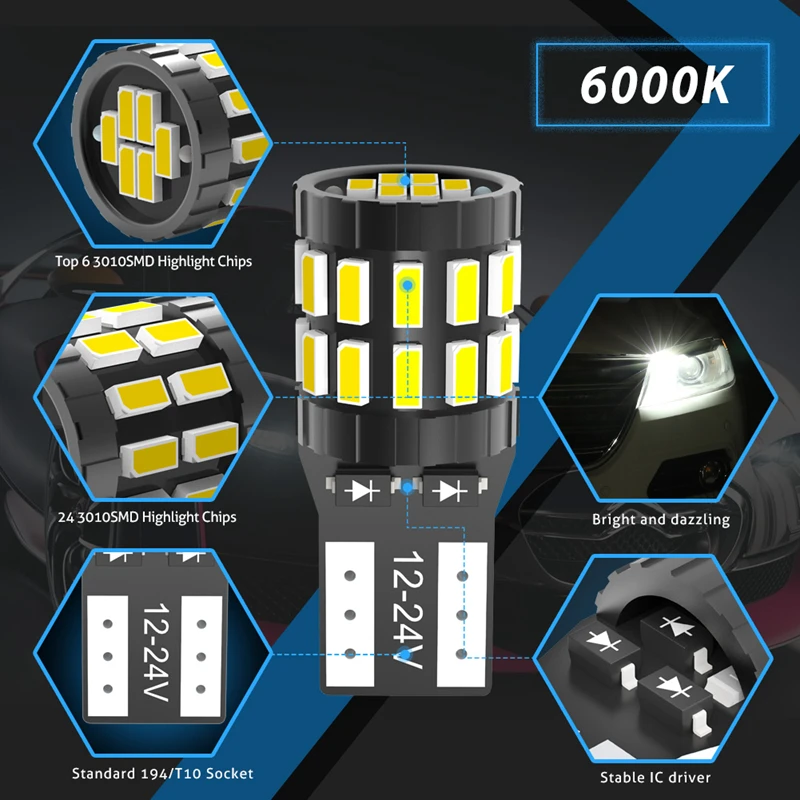 2x T10 W5W Led Canbus 168 194 зазор парковочные огни лампы для ...