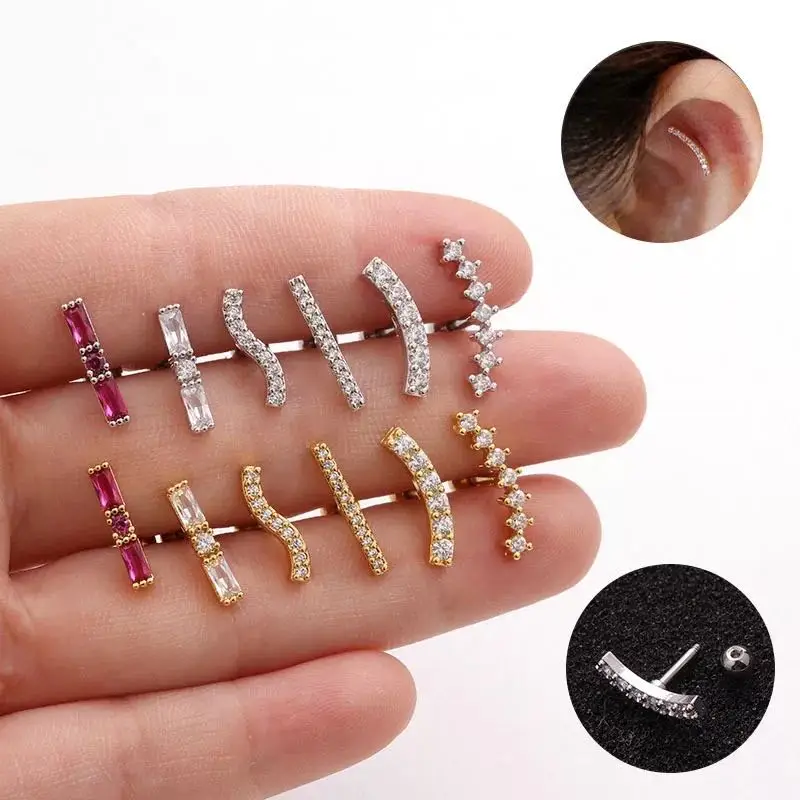 1PS popular micro zircon inlaid stainless steel ear nail series of ear ...