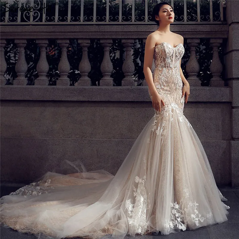 White And Gold Mermaid Wedding Dress