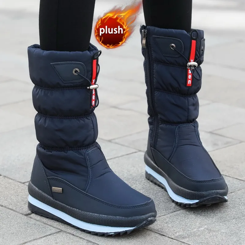 Mulheres botas de neve 2022 plataforma botas de inverno grosso pelúcia ...