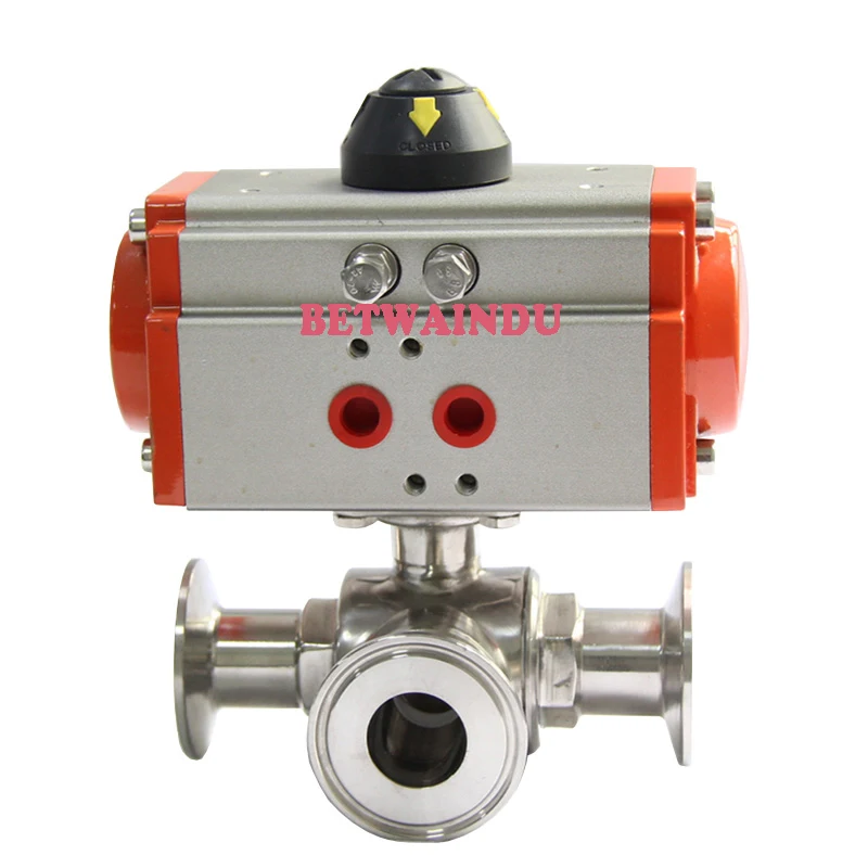 3 Way Air Control Pneumatic 304 Stainless Steel Ball Valve 2" 51mm T ...