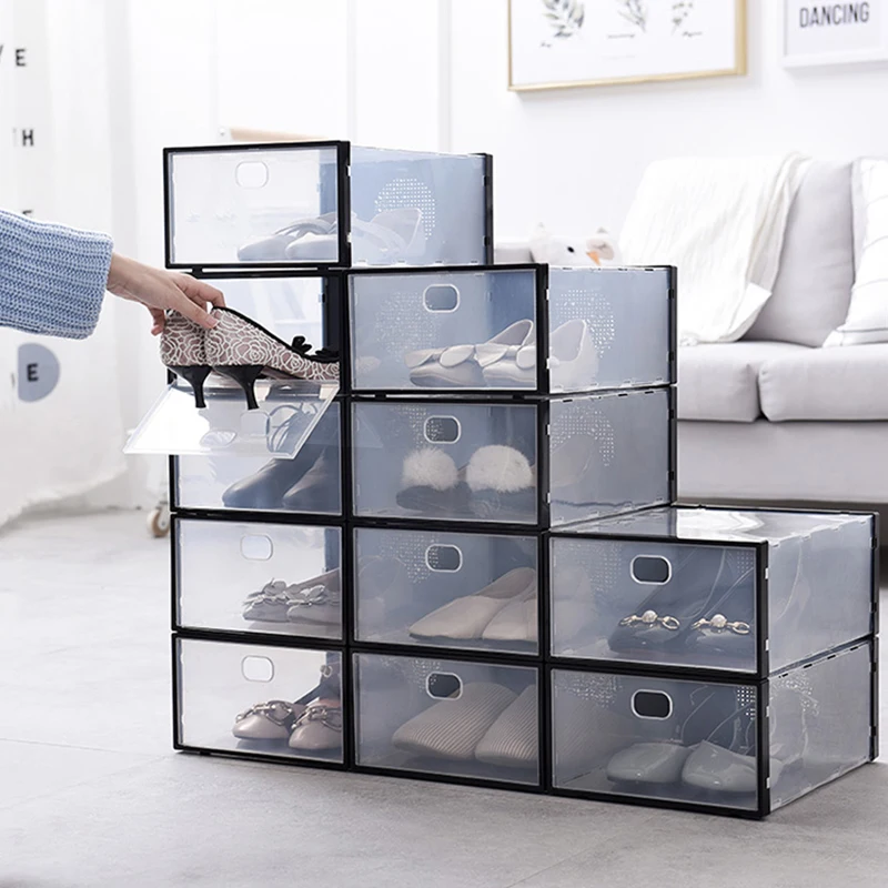 Side Open Steady Stacking Sneakers Storage Display Box Transparent ...