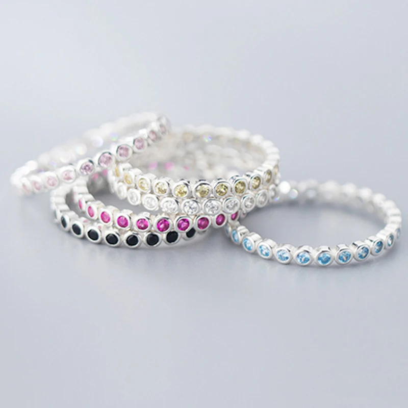 925 Sterling Silver Crystal Rings For Women Five Colors Crystal Bling ...