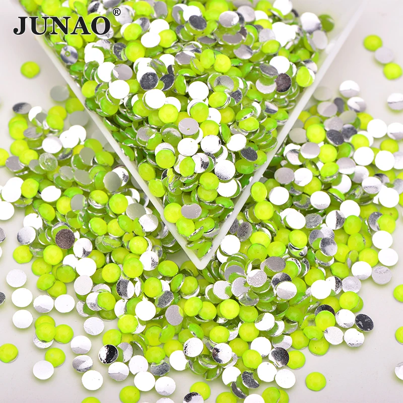 JUNAO-12mm-Neon-Yellow-Color-Round-Nail-Rhinestone-Flatback-Crystal ...