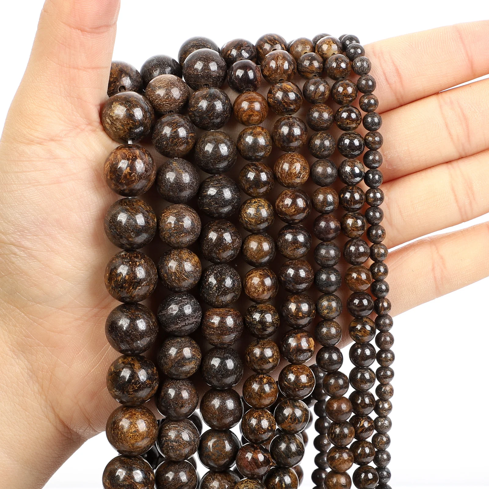 Natural Bronze Stone Beads Round Loose Beads For Jewelry Making DIY ...