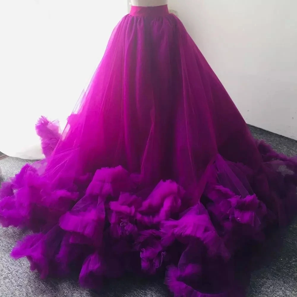 Purple-Long-Ruffles-Tulle-Skirt-Streetwear-2021-Spring-Summer-Long ...