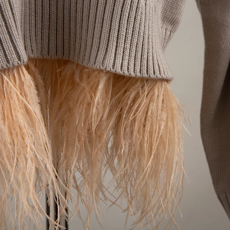 Getвесенний женский свитер с перьями в стиле пэчворк Асимметричный ...