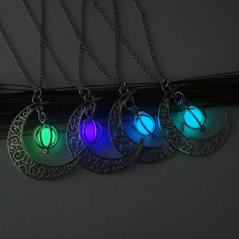 Glow Dark Pendant Necklaces Women | Luminous Glow Dark Moon Necklace ...