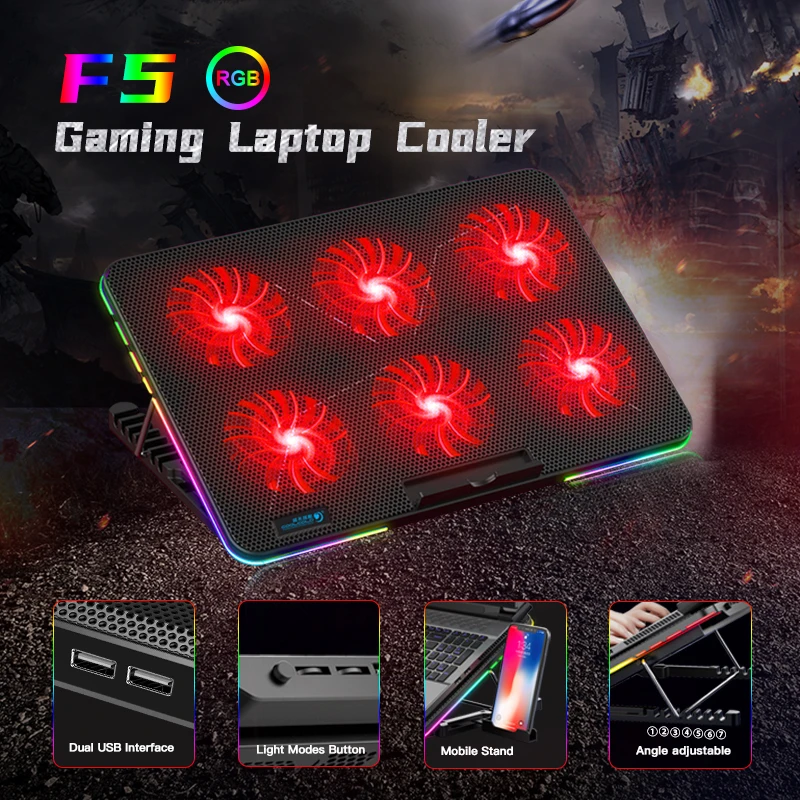 Coolcold RGB Lighting Gaming Style 6 Fans LED Screen 12-15.6inch Laptop ...