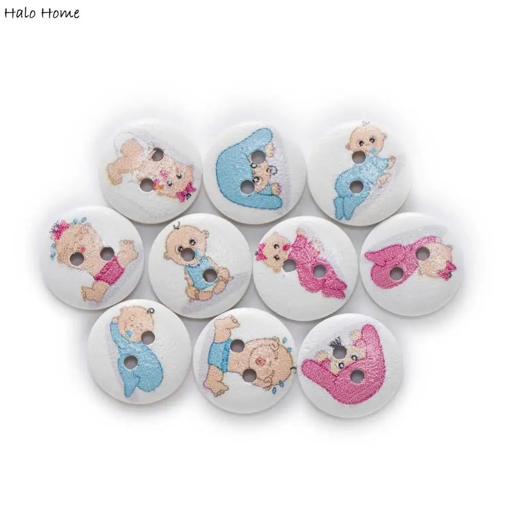 50pcs Baby Theme Round Wooden Buttons Sewing Scrapbook Clothing Gifts ...