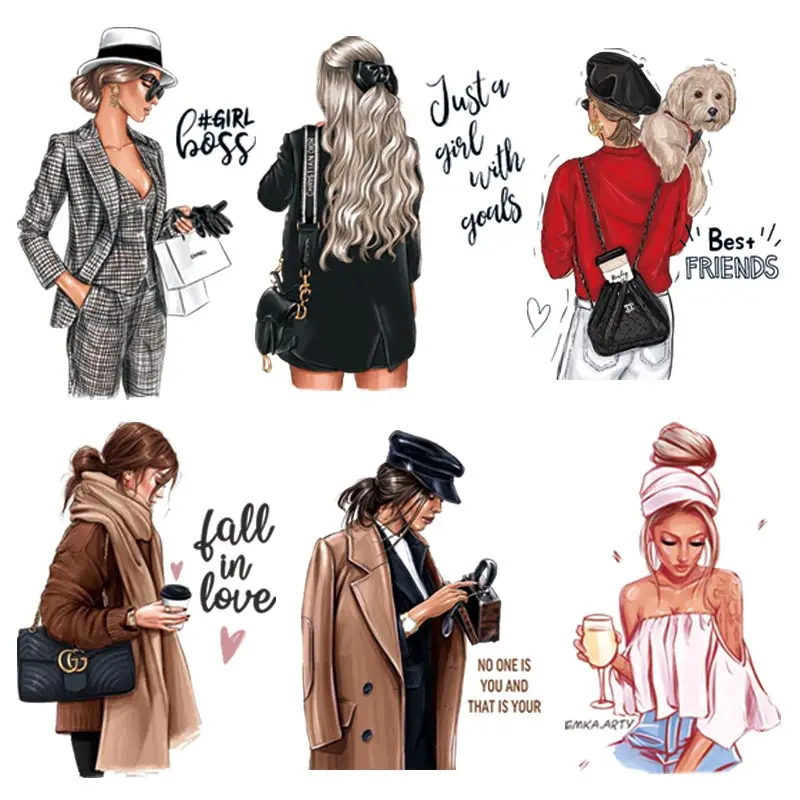 Fashion Girl Patches For Clothing Print-On Women T-Shirt Iron-On ...