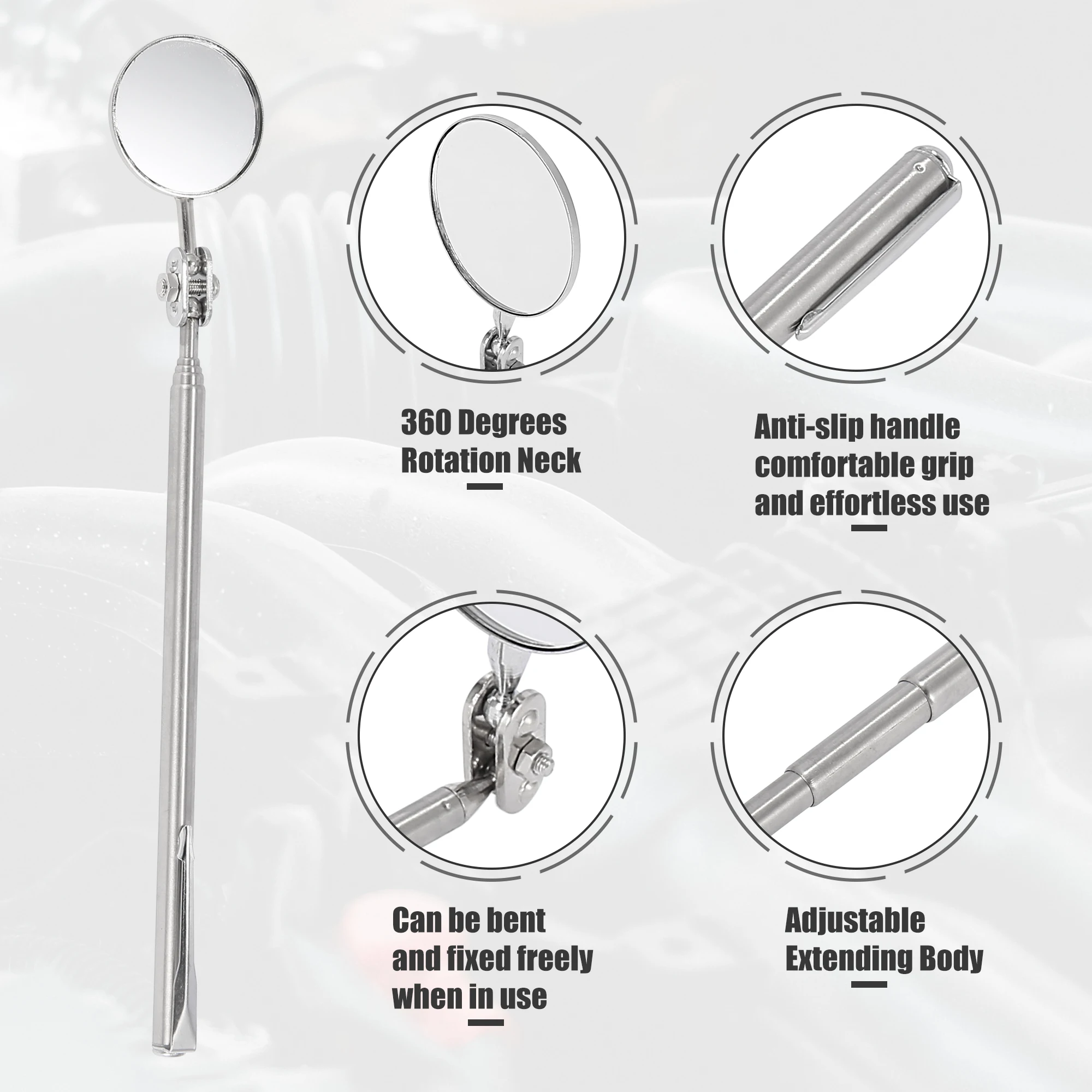 X Autohaux 30mm 50mm Id Round Telescopic Inspection Mirror Adjustable ...