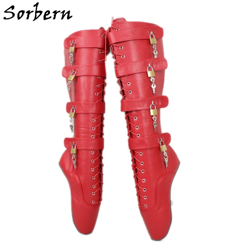 Sorbern 8 Locks Heelless Boots Women Ballet Styles Lace Up Fetish Shoes ...