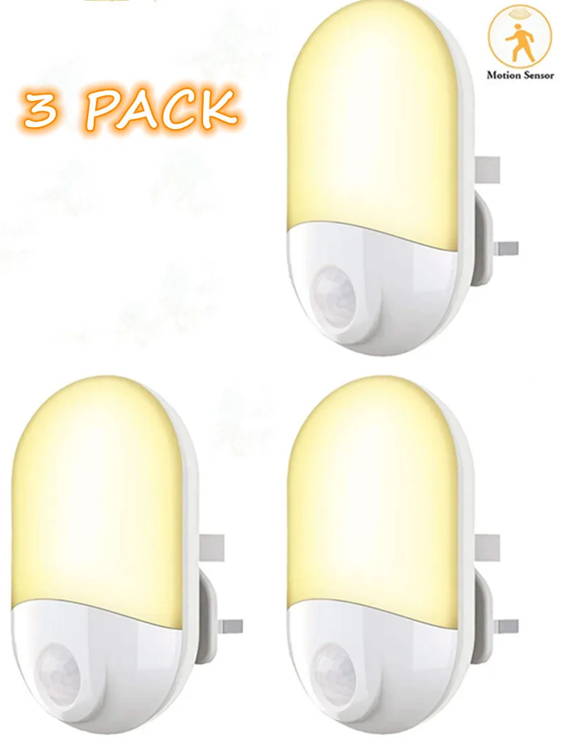 3 PACK AC 100 240V Human Body PIR Motion Sensor Light 2 LEDs EU/ US ...