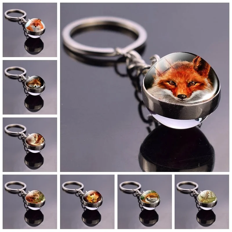 Red-Fox-Glass-Ball-Keychain-Wildlife-Fox-Key-Buckle-Animal-Pattern-Key ...