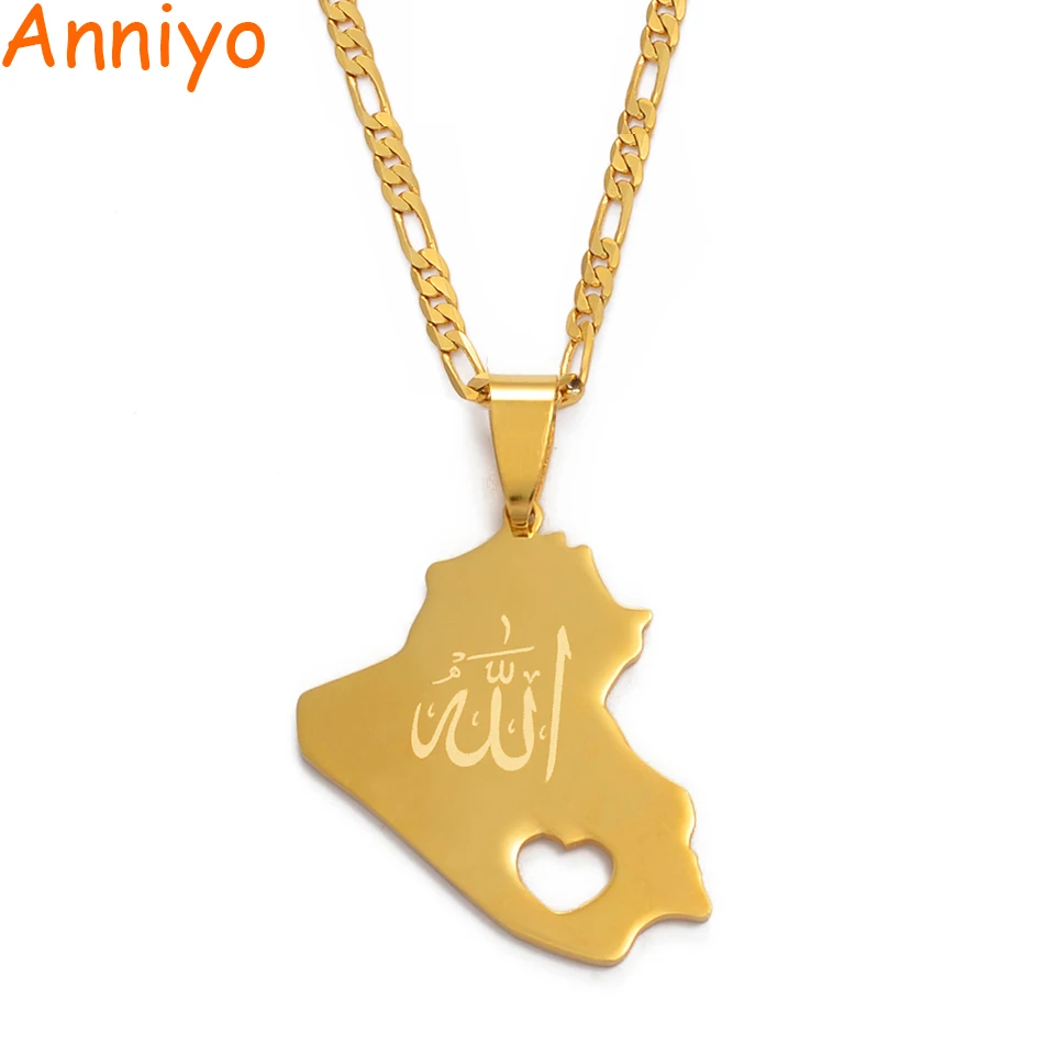 Anniyo Republic Of Iraq Map Pendant Necklace for Women Men Gold Color ...
