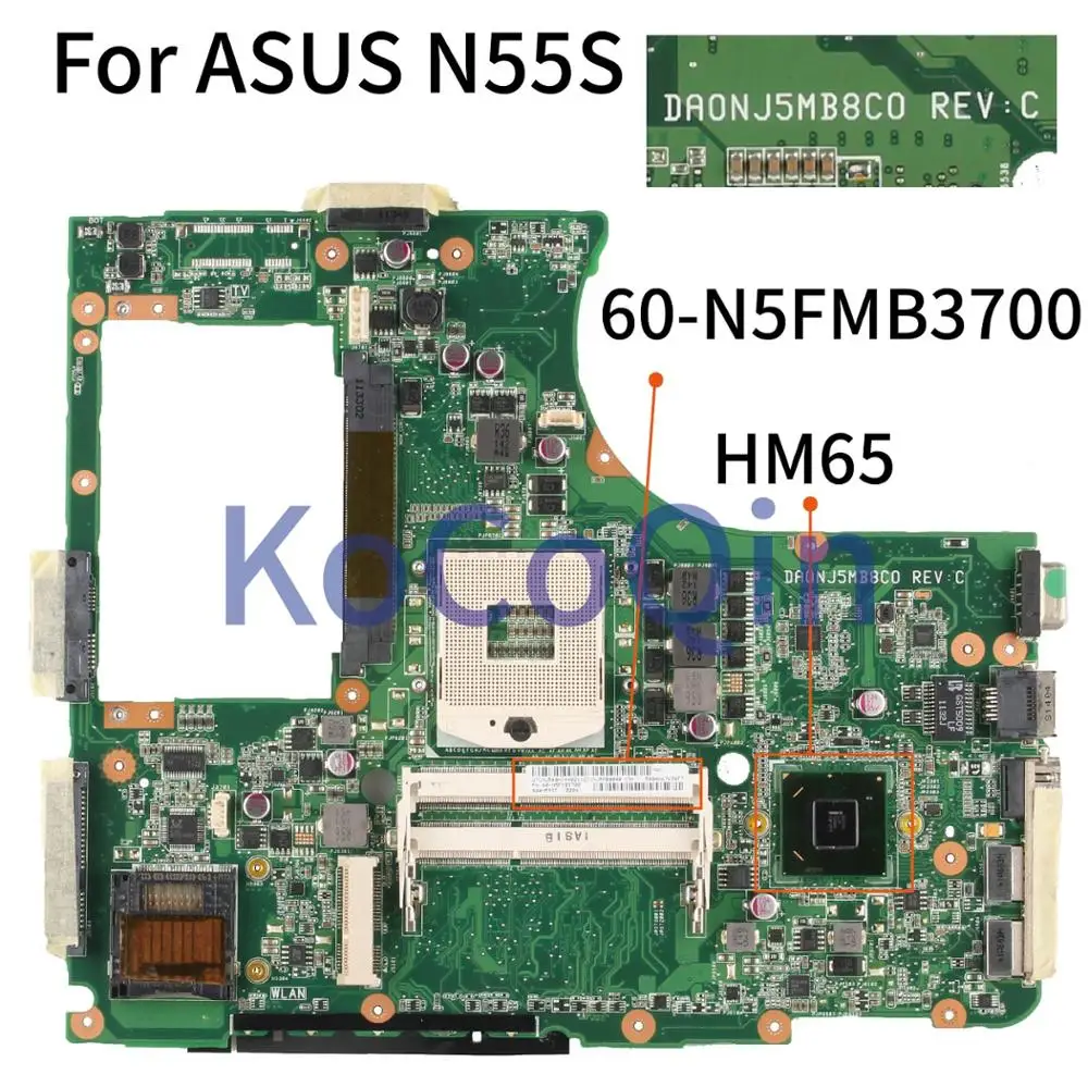 KoCoQin DA0NJ5MB8C0เมนบอร์ดแล็ปท็อปสำหรับ ASUS N55S N55SL N55SF HM65 ...