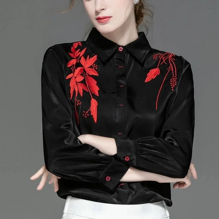 2020-Spring-Fall-Fashion-Women-Clothing-3-4-Sleeve-Red-Embroidery ...