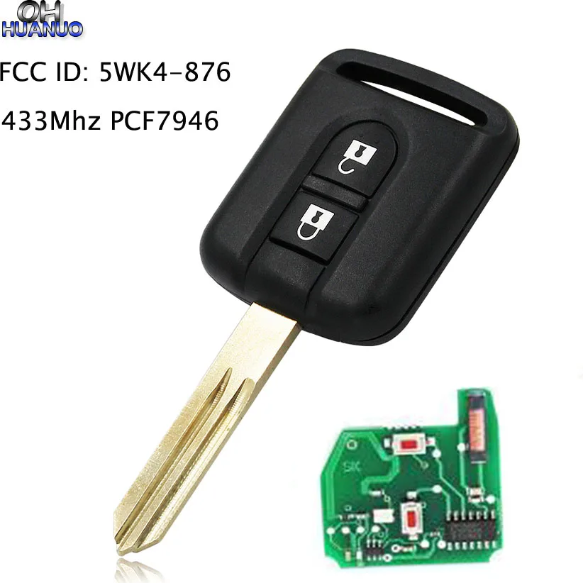 2 Button Remote Car Key Fob 433MHz PCF7946 Chip for Nissan Micra Navara ...