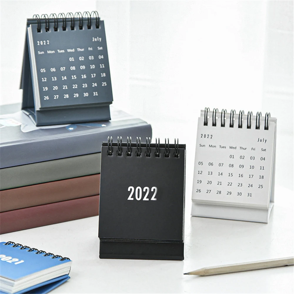 2022-Simple-Desk-Coil-Calendar-with-Stickers-Mini-Dual-Daily-Schedule ...