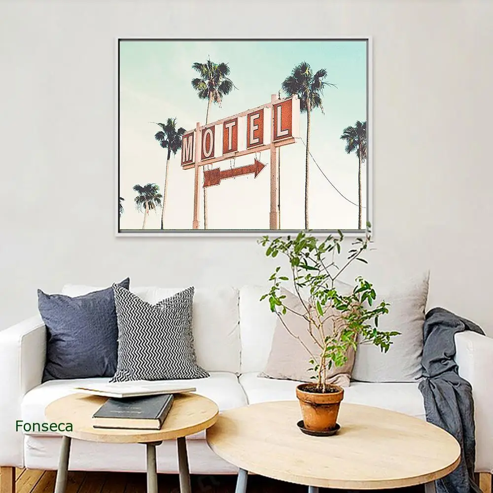 Sztuka-skandynawska-Motel-plakat-r-owy-wskazanie-p-tno-malarstwo-styl ...