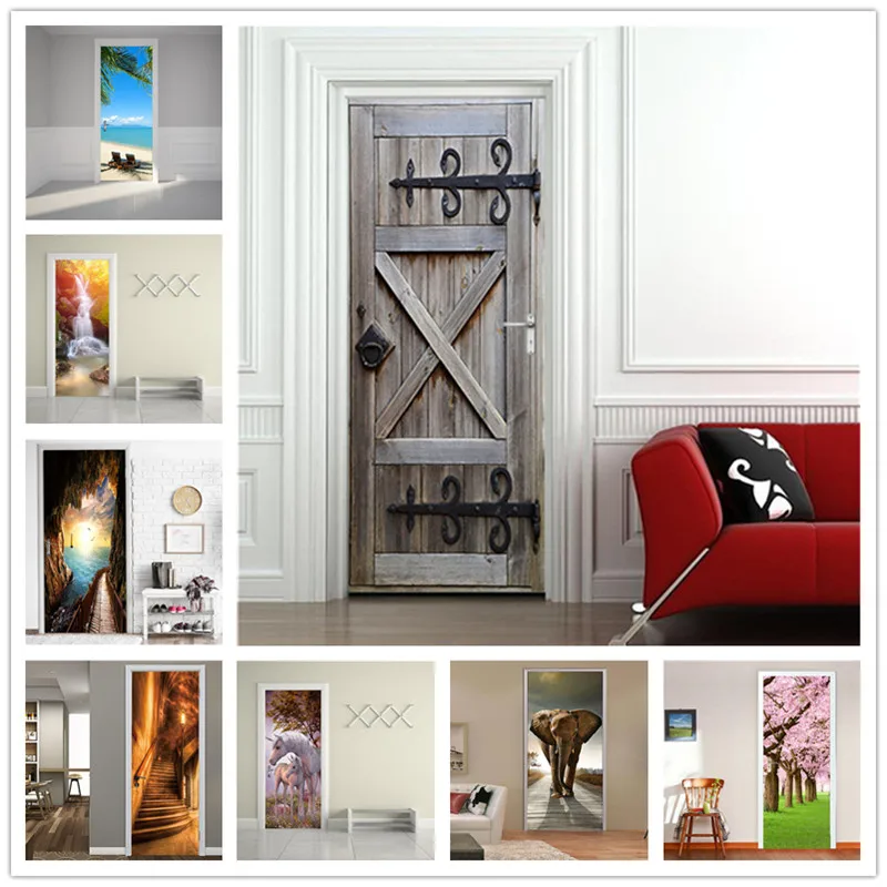 3D-Wood-Stickers-for-Door-Vinyl-Waterproof-Self-Stick-Wallpaper-Home ...
