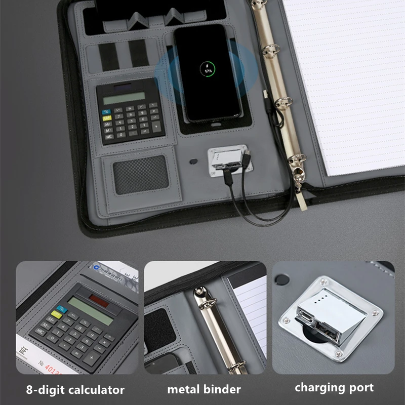 A4 Wireless Charging Folder Portfolio Multi-function Organizer Office ...