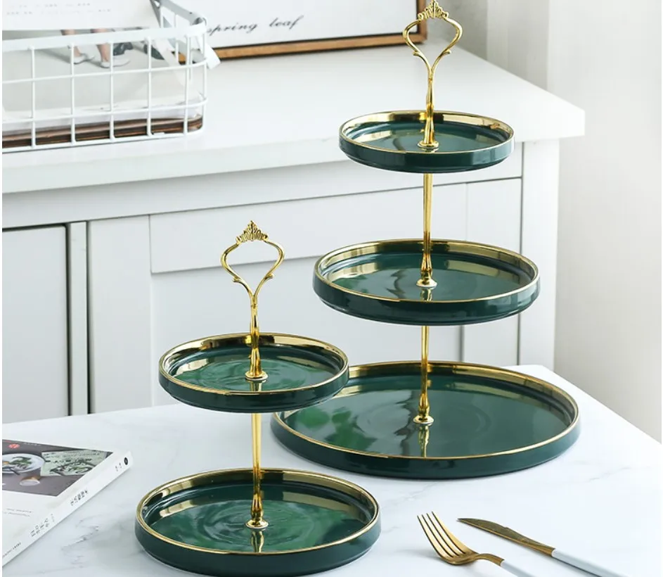 Ceramic-Fruit-Plate-Emerald-Green-Three-layer-Cake-Plates-Candy-Dessert ...