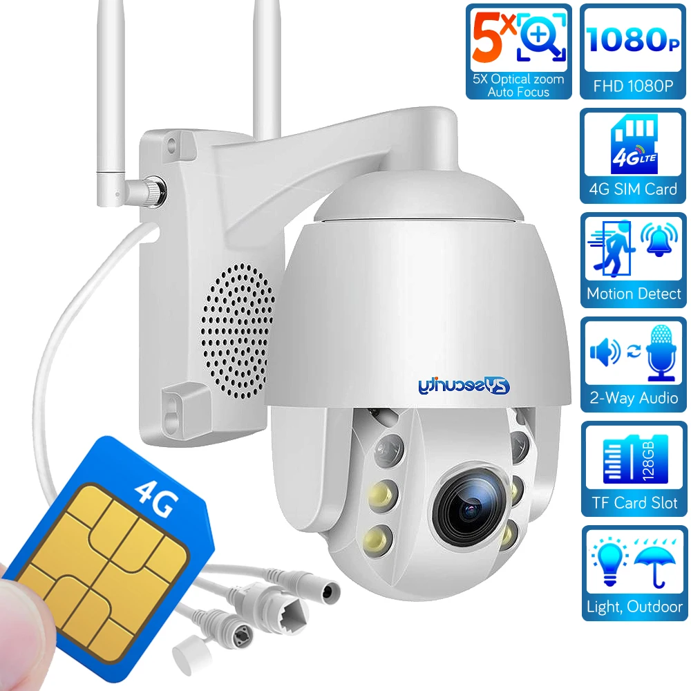 Sim Card 4g Wifi IP PTZ Camera 5x Optical Zoom Outdoor Onvif Dual Light ...