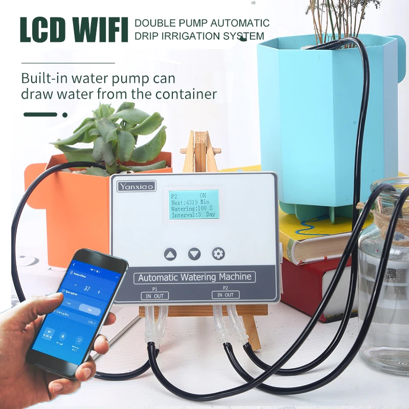 New garden plant watering system Drip irrigation wifi double pump LCD ...