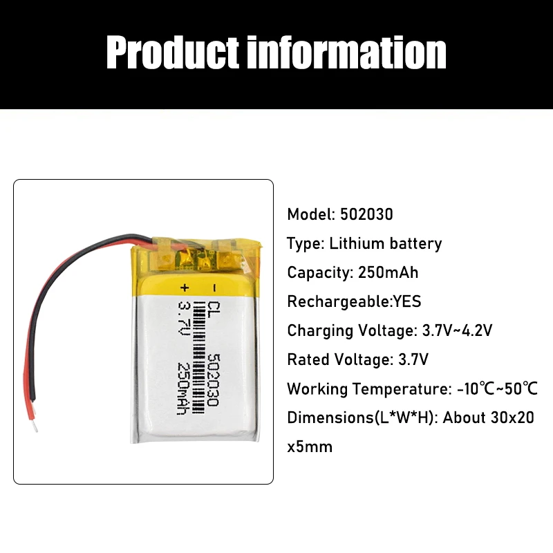 Lithium Ion Polymer 602530 Battery 3.7v 500mah - 3.7v 250mah 502030 ...