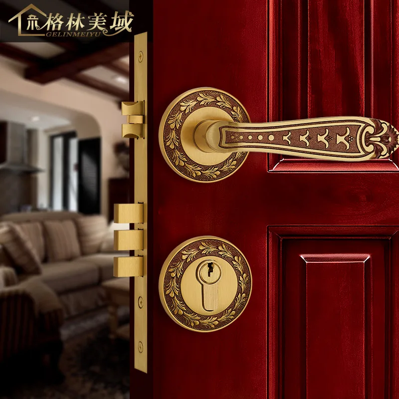 European-style-copper-door-lock-split-lock-full-copper-room-door-lock ...