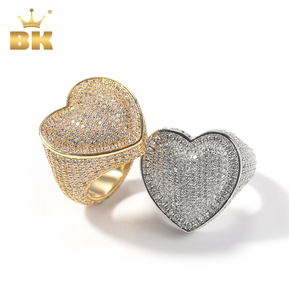 THE BLING KING Big Heart Ring Full Micro Paved Iced Out Bling Cubic ...