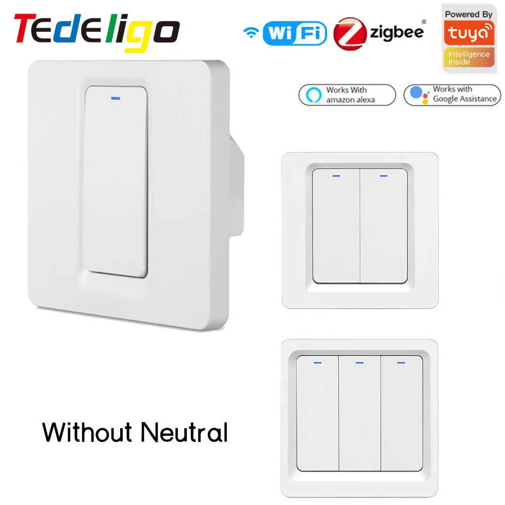 Smart Home WiFi Zigbee Push Button Switch Without Neutral 1/2/3gang ...